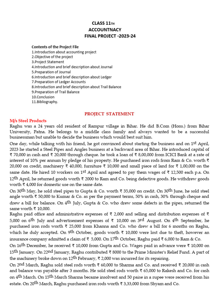 CLASS 11TH Accountancy Project 2023-24 | PDF | Expense | Cheque