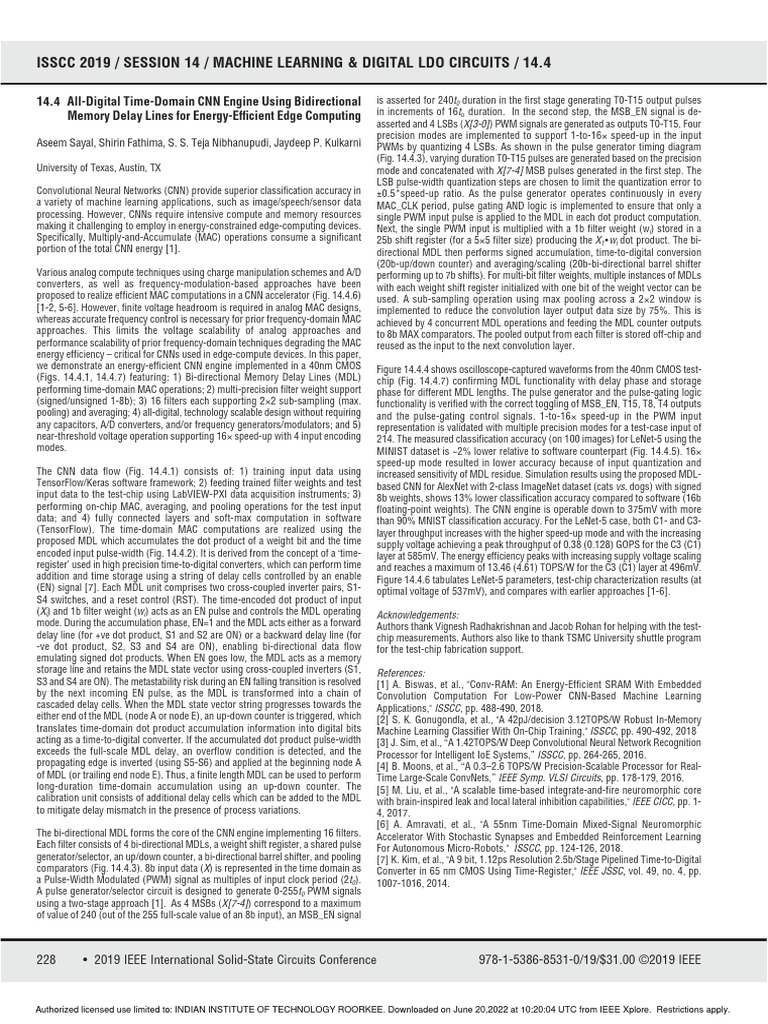 05) 14.4 All-Digital Time-Domain CNN Engine Using Bidirectional Memory Delay Lines For Energy ...