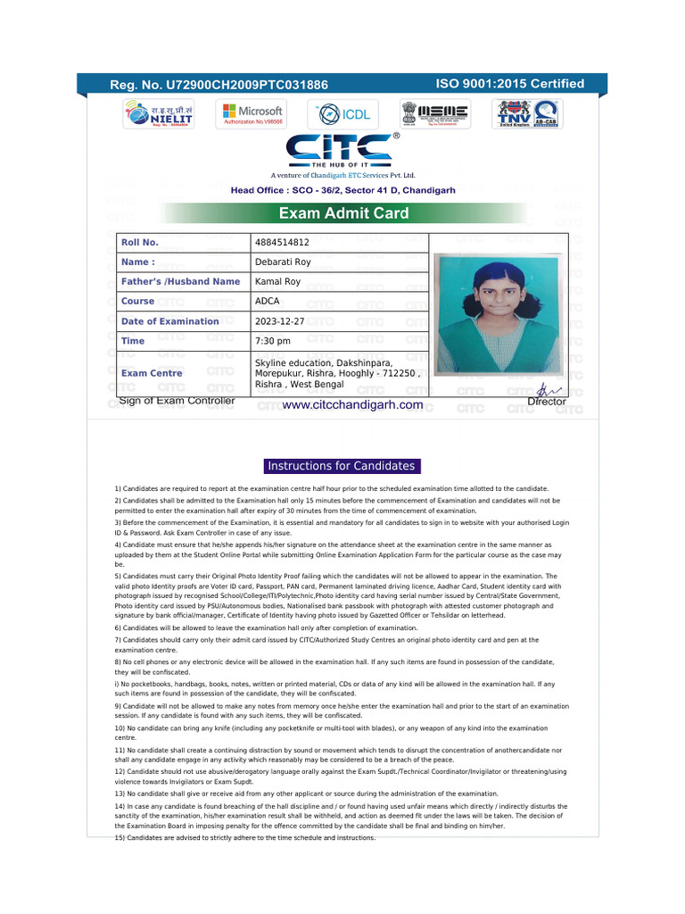 Admitcard30 01 2024 | PDF | Identity Document | Access Control