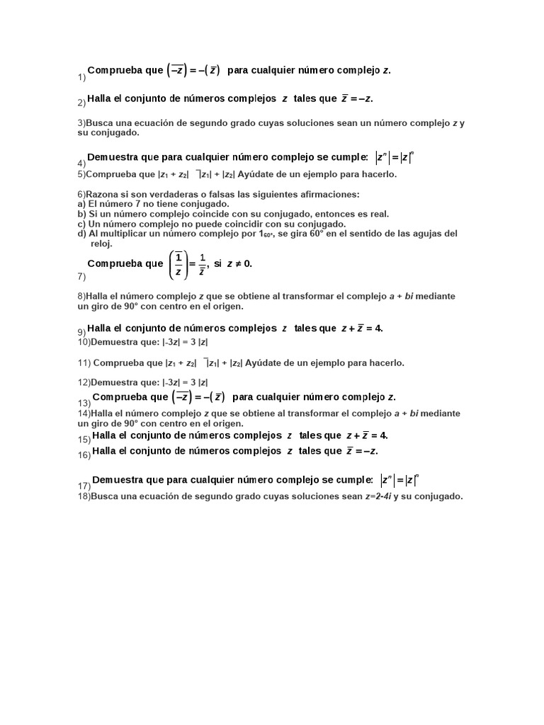 Problemas de Números Complejos | PDF | Métodos y materiales de ...