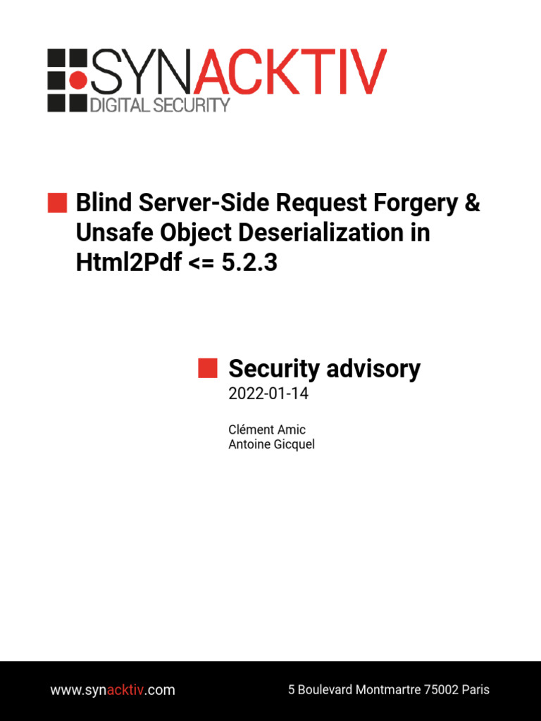 Html2pdf Ssrf Deserialization Pdf Php Computer Engineering