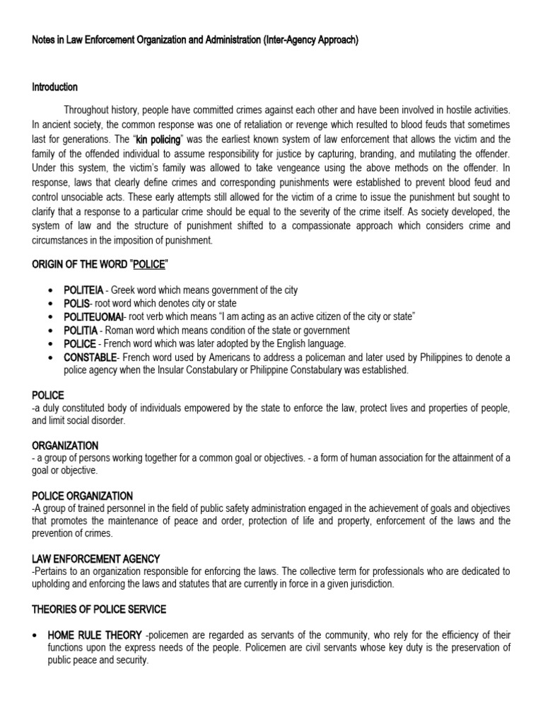 Notes in Law Enforcement Organization and Administration | PDF | Police ...