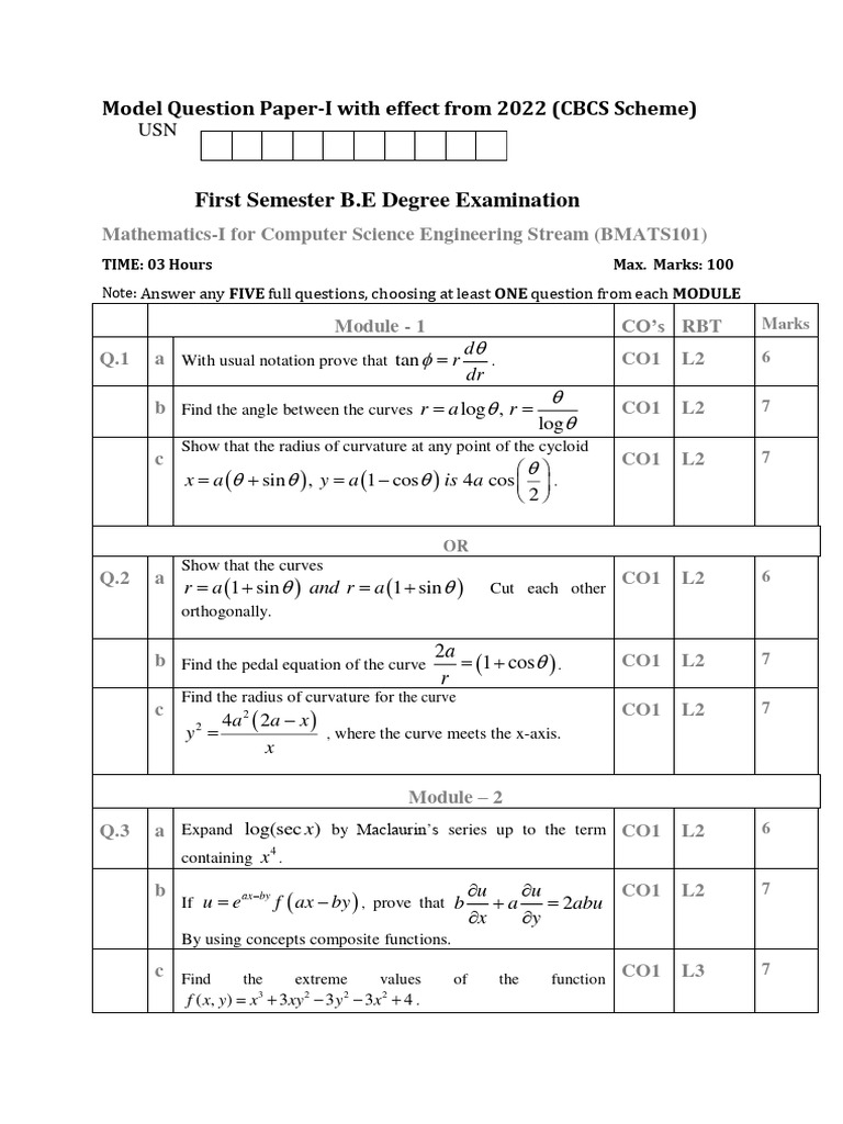 Bmats101 - MQP 1 | PDF | Equations | Numerical Analysis