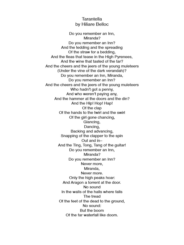 Tarantella: A Poem by Hilaire Belloc | PDF