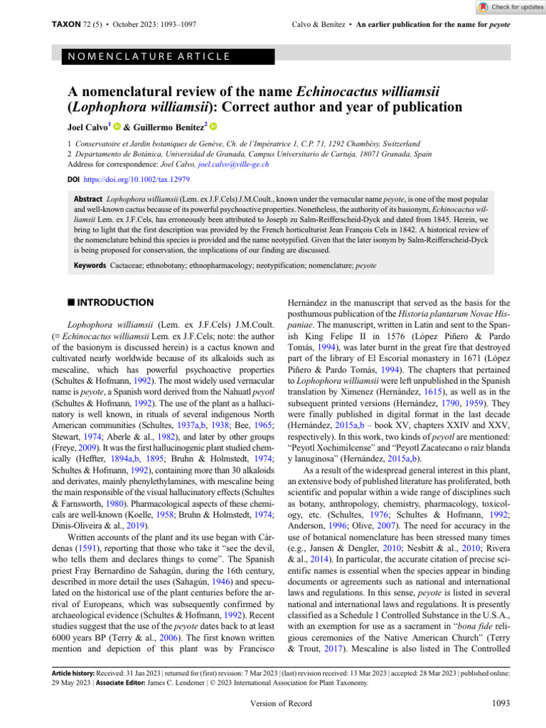 TAXON - 2023 - Calvo - A Nomenclatural Review of The Name Echinocactus ...