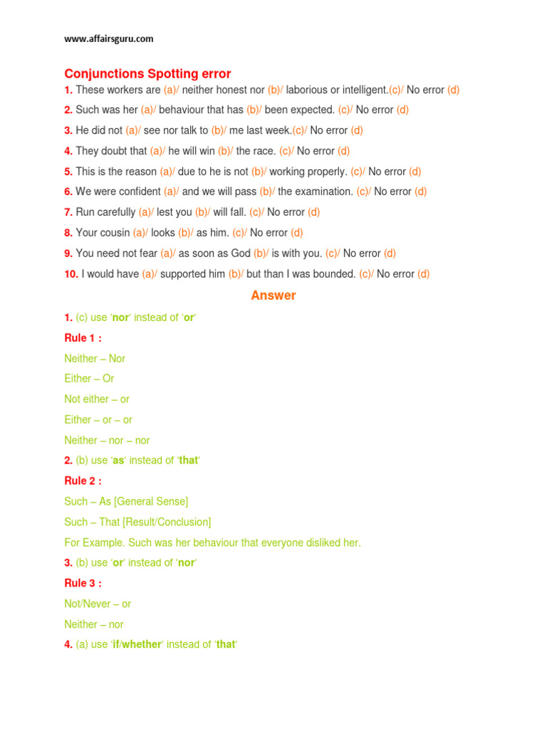 Conjunctions Spotting Error | PDF