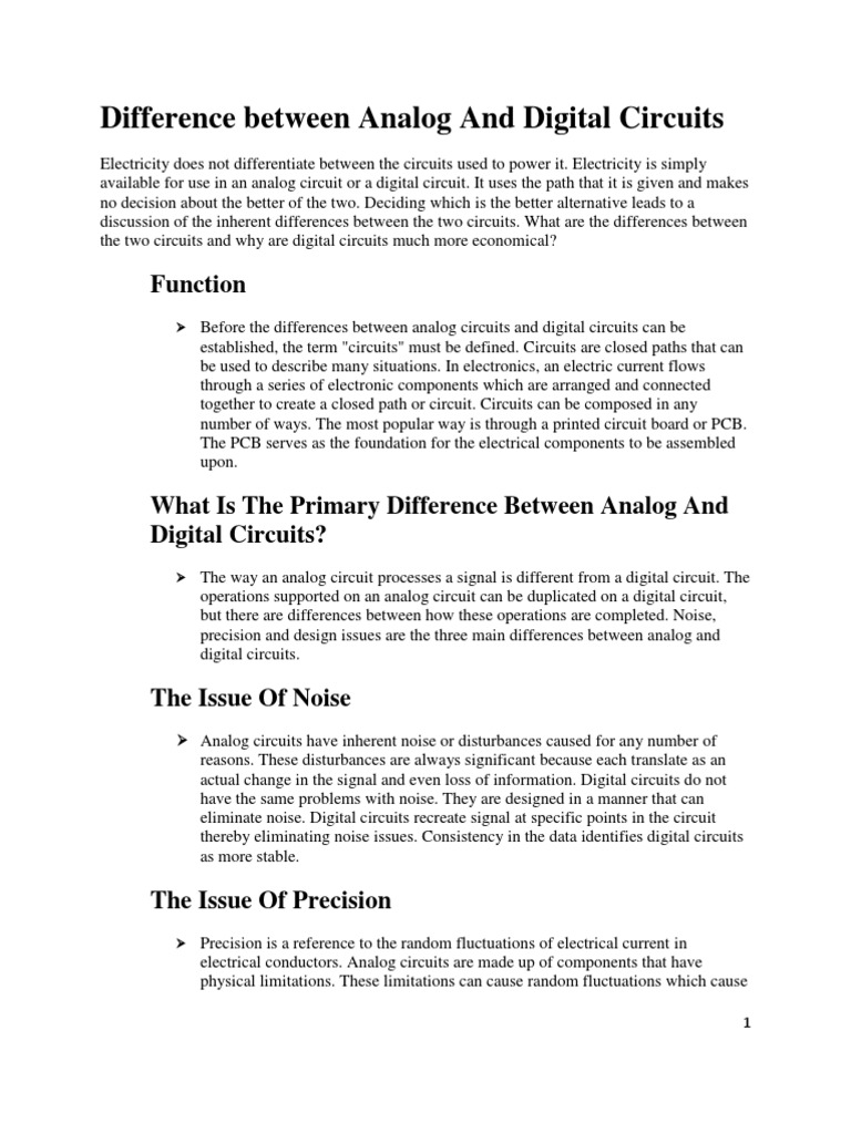 Analog Circuits Versus Digital Circuits | PDF | Analogue Electronics ...