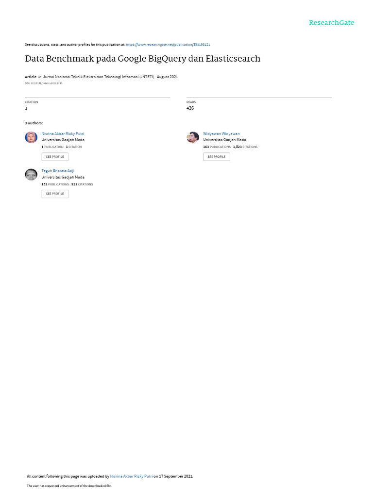 Data Benchmarkpada Google Big Querydan Elasticsearch | PDF | Computing | Computer Data