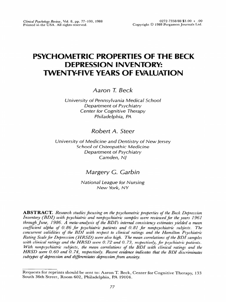 Beck - Depresyon.olcegi - Ref .Mak .Ftronline | PDF | Major Depressive ...