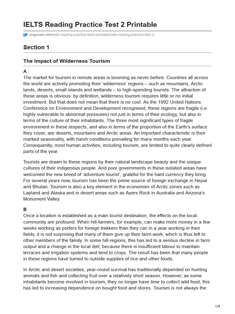 IELTS Reading Practice Test 2 (1) | PDF | Tourism | Wilderness