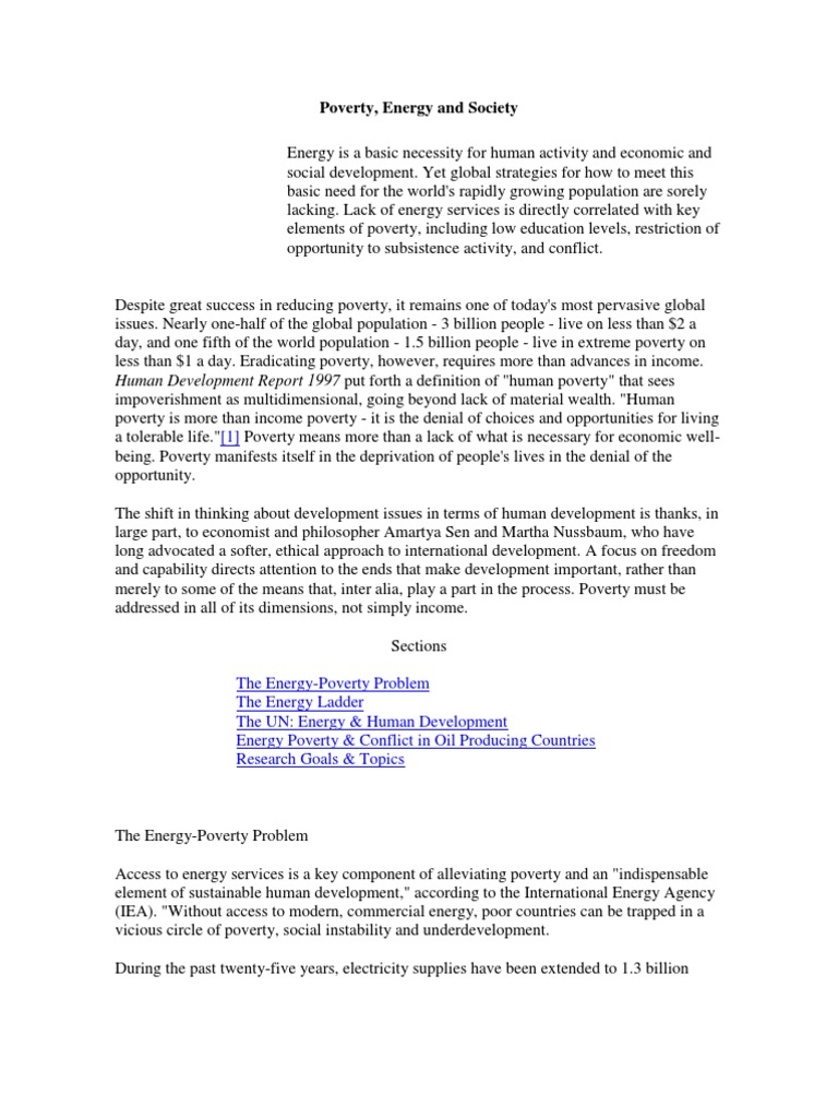 Poverty, Energy and Society: Human Development Report 1997 Put Forth A ...