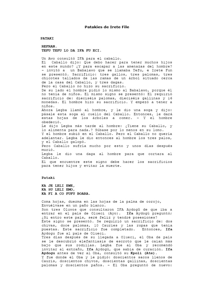 Patakies Irete File | PDF | Religión étnica | Santeria