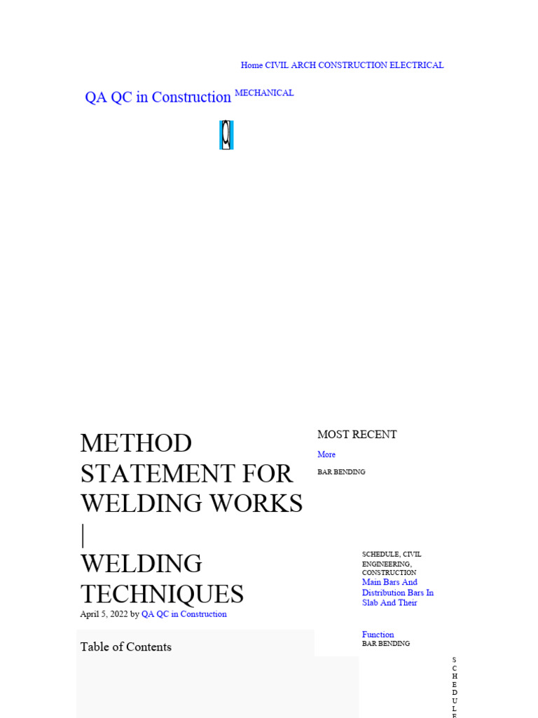Method Statement for Welding Works | PDF | Welding | Construction