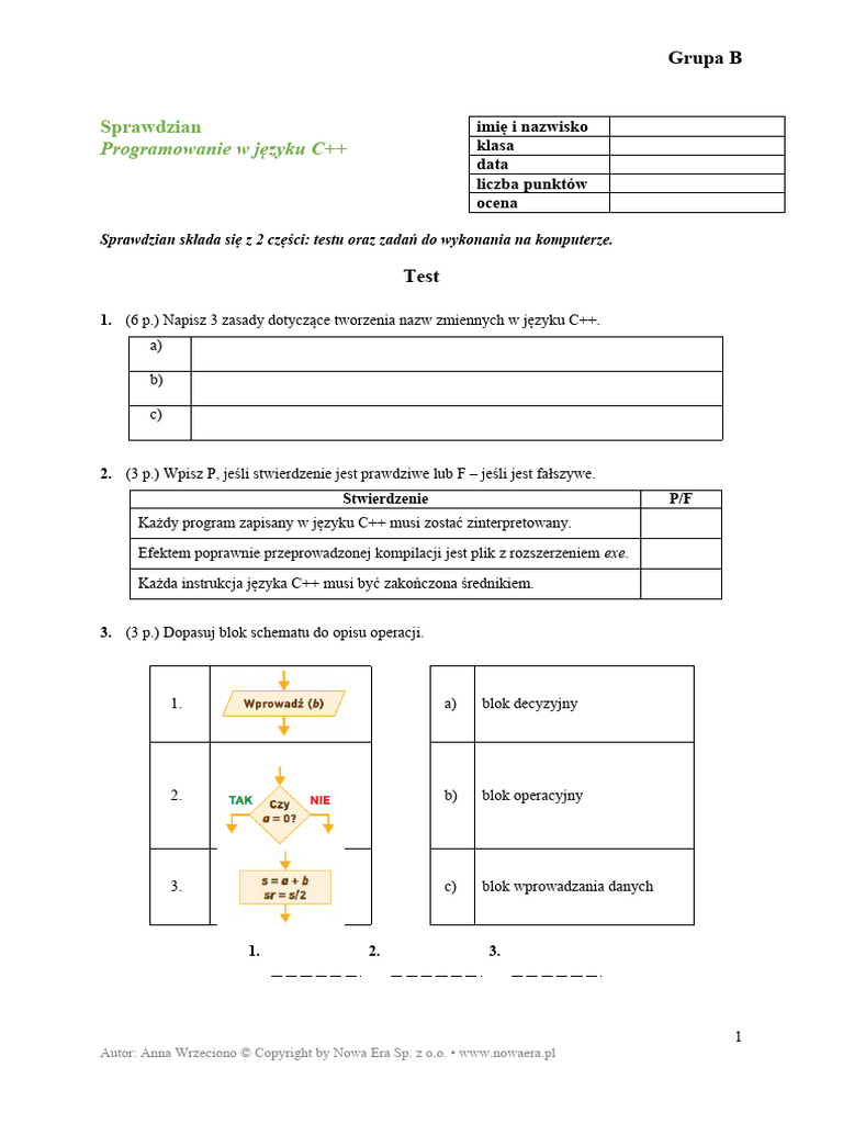 Sprawdzian Programowanie W Jezyku C Grupa B | PDF