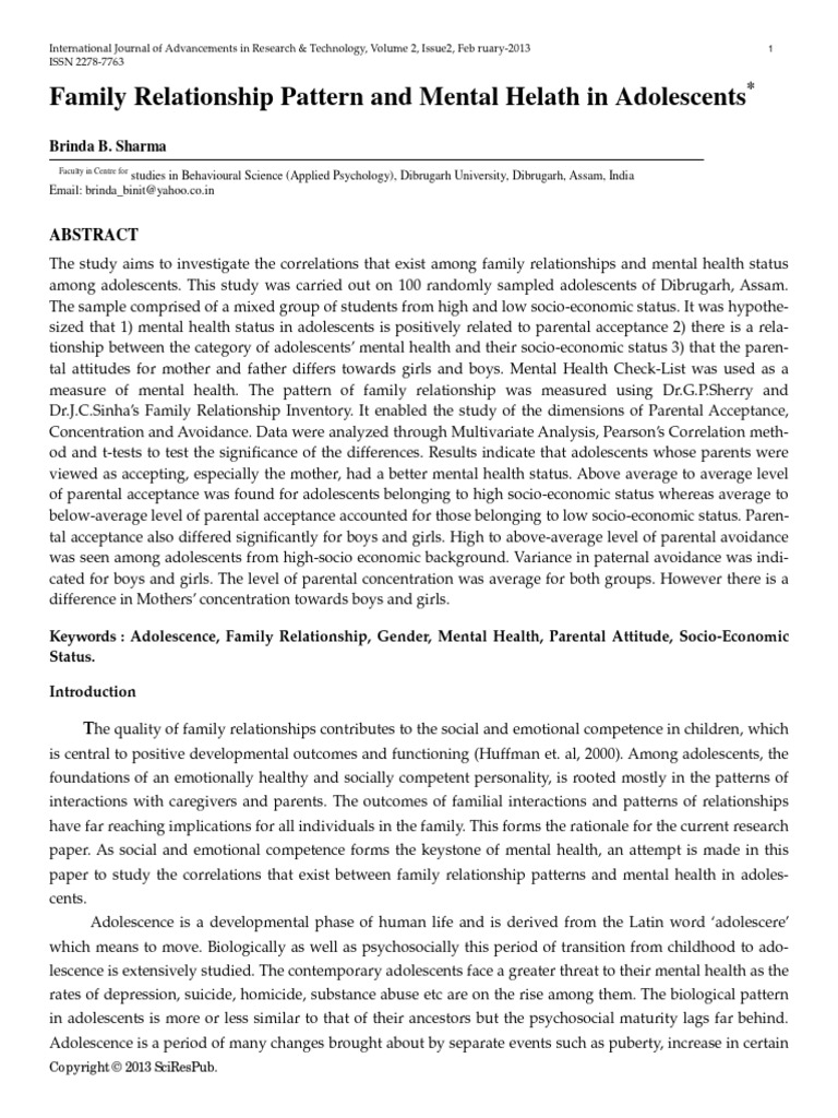 Family Relationship Pattern and Mental H | PDF | Adolescence | Family