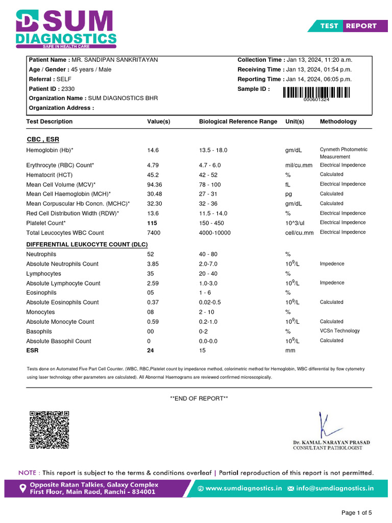 Report 74a76 1705235769760 | PDF | White Blood Cell | Glycated Hemoglobin