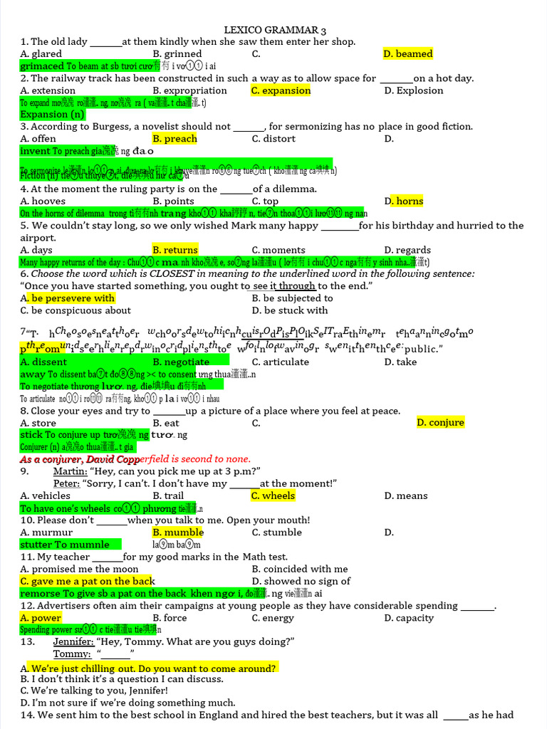 PDF Lexico Grammar 3 Key | PDF