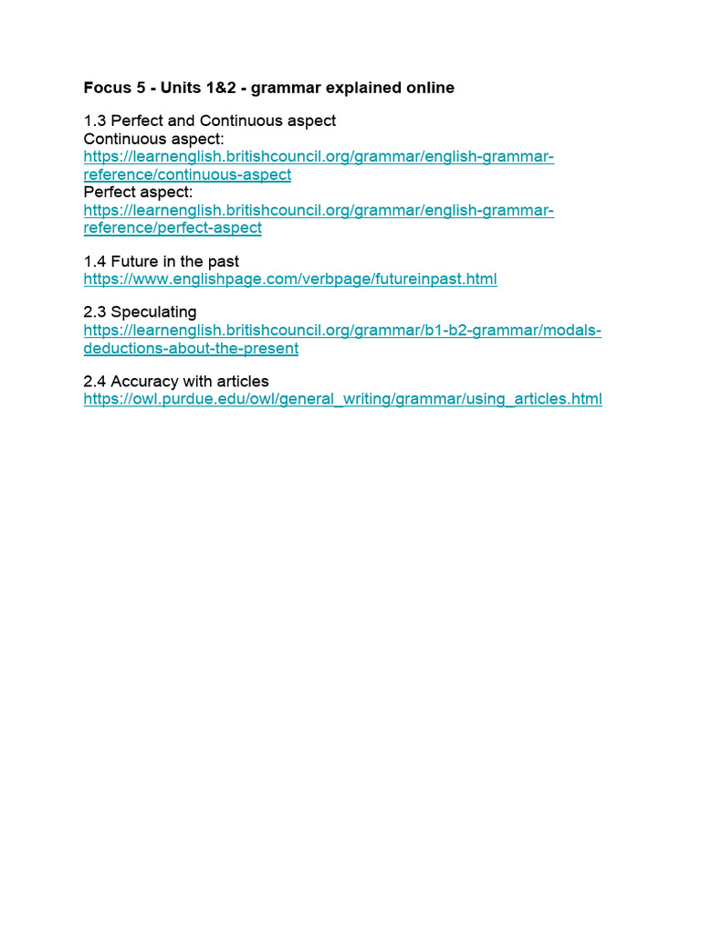 Focus 5 Grammar Units 1 2 | PDF