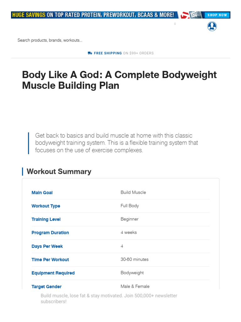 Body Like A God - A Complete Bodyweight Muscle Building Plan - Muscle ...