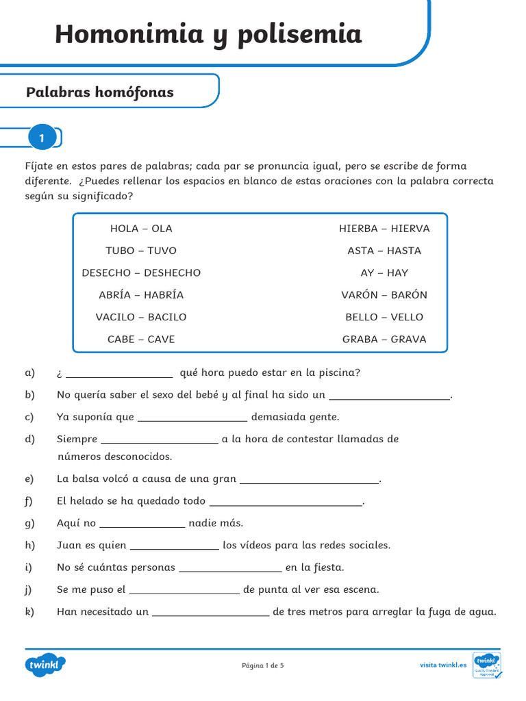 Ejercicios de Homonimia y Polisemia | PDF