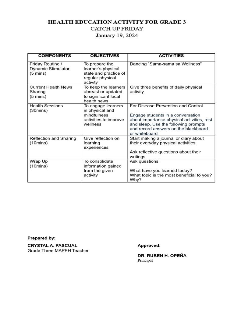 Grade 3 Health Activity Jan 19 | PDF