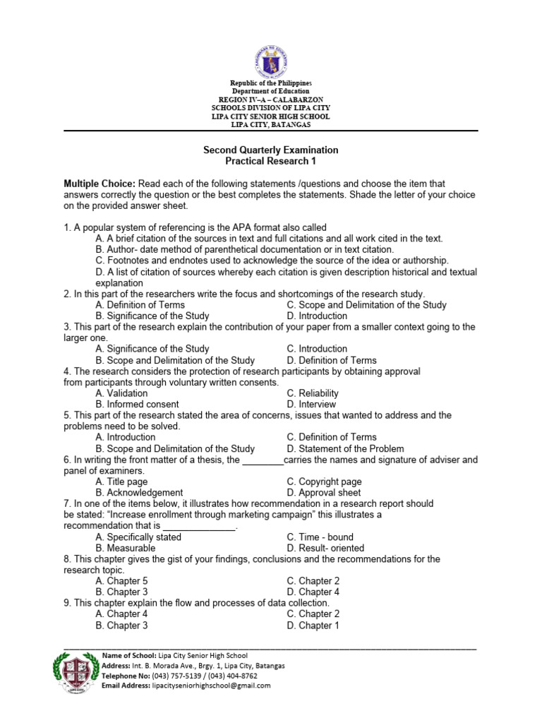 PR1 2ND QT With Key To Correction | PDF | Citation | Focus Group