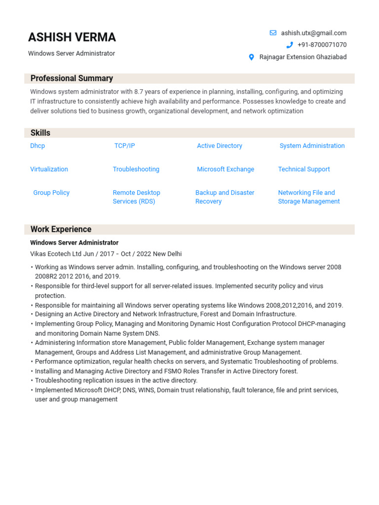 Ashish Verma Windows Server Administrator Resume 2023 09-01-154530 2 | PDF | Active Directory ...