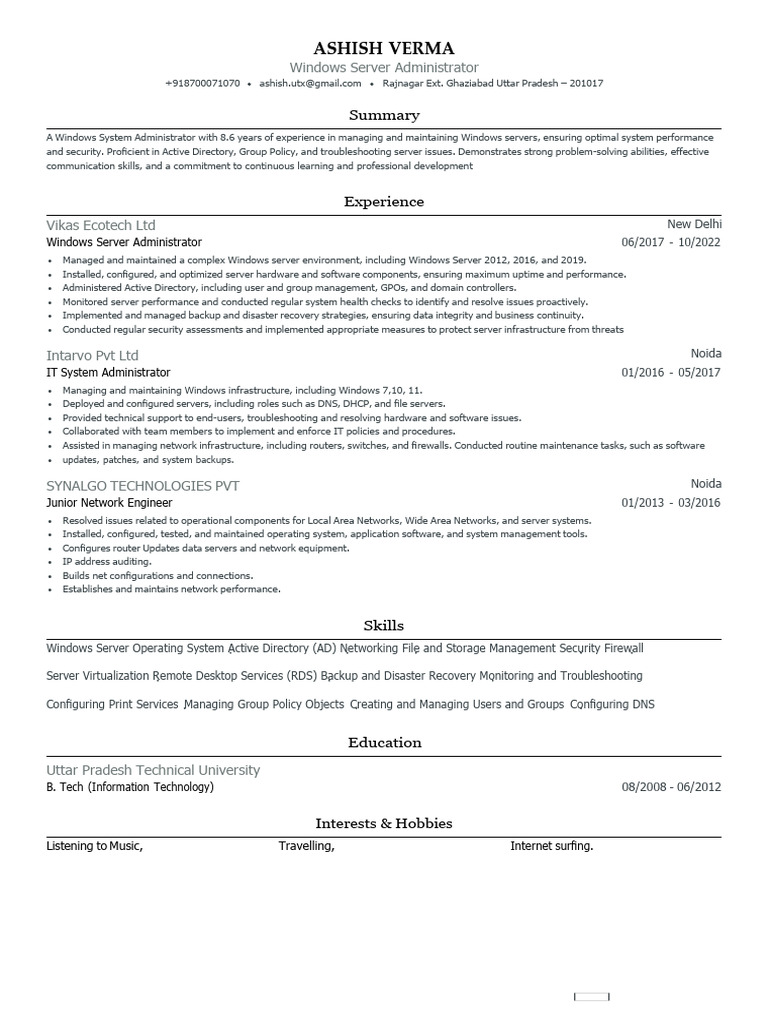 Updated AshishVerma Resume | PDF | Computer Network | Active Directory