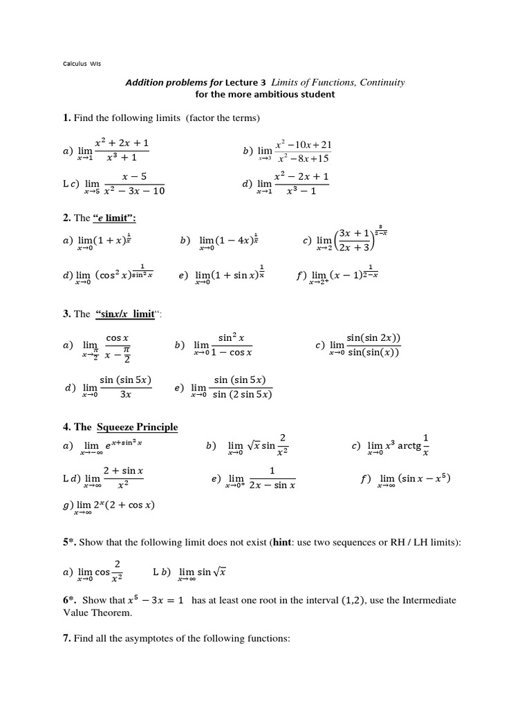 03 - HW Function Limits Problems - Suppl | PDF | Mathematical Relations | Functions And Mappings