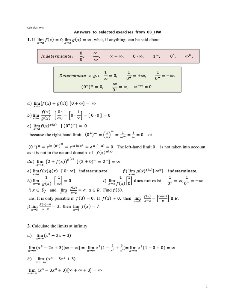 03 - HW Function Limits A Solutions | PDF | Complex Analysis | Mathematics