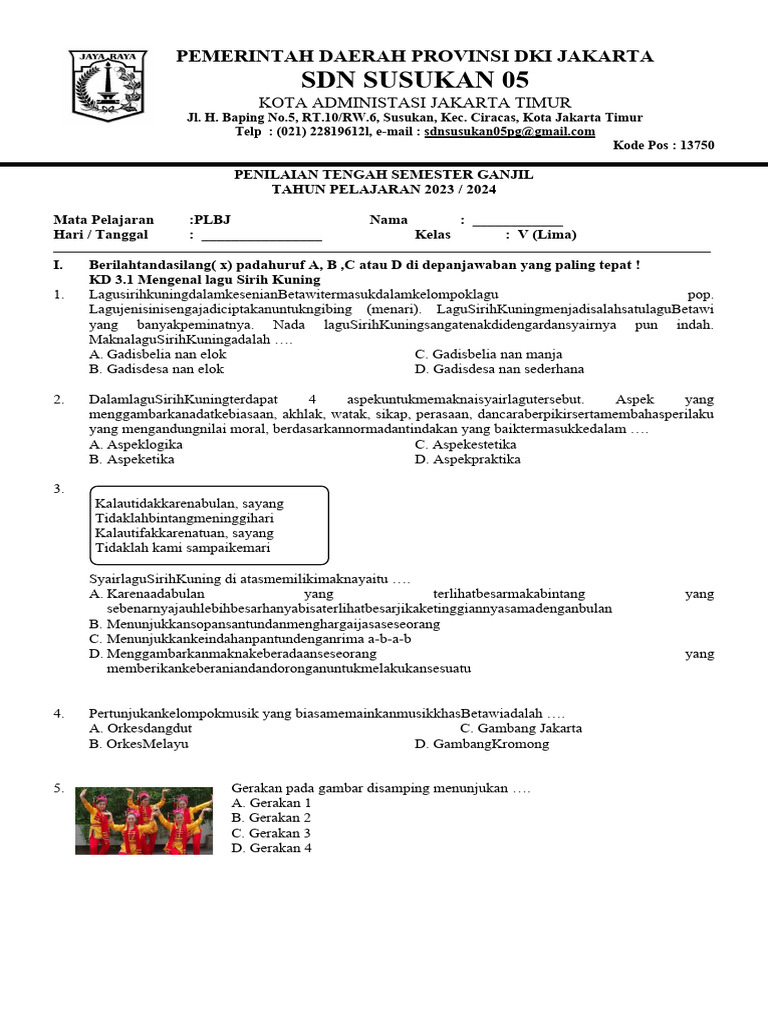Soal PTS PLBJ Kelas V 2023/2024 | PDF