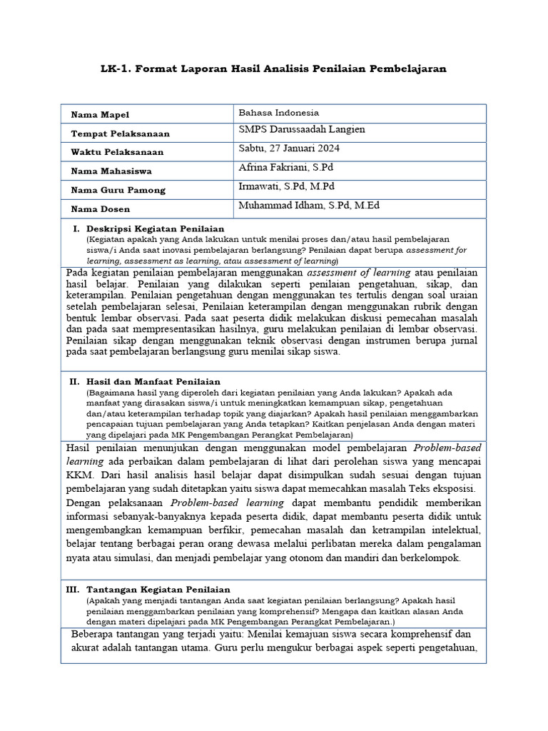 Lembar Penilaian Siklus 2 Afrina | PDF | Karier & Perkembangan | Bisnis