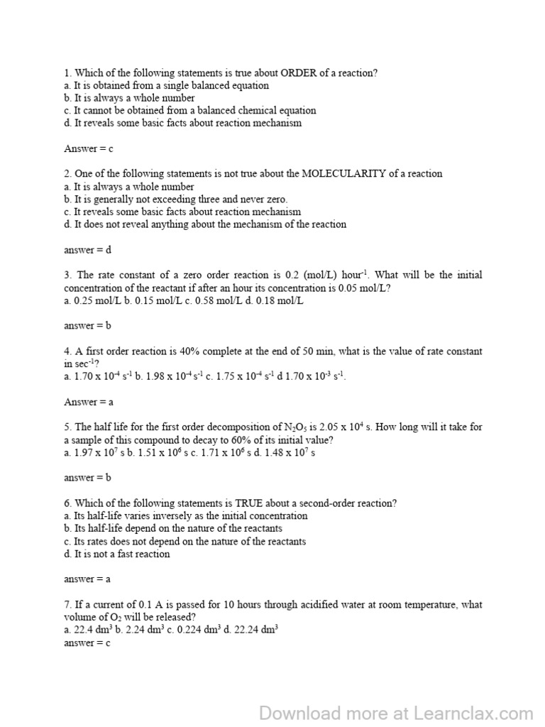 CHM101-20 General Physical Chemistry Practice Questions-2017 | PDF ...