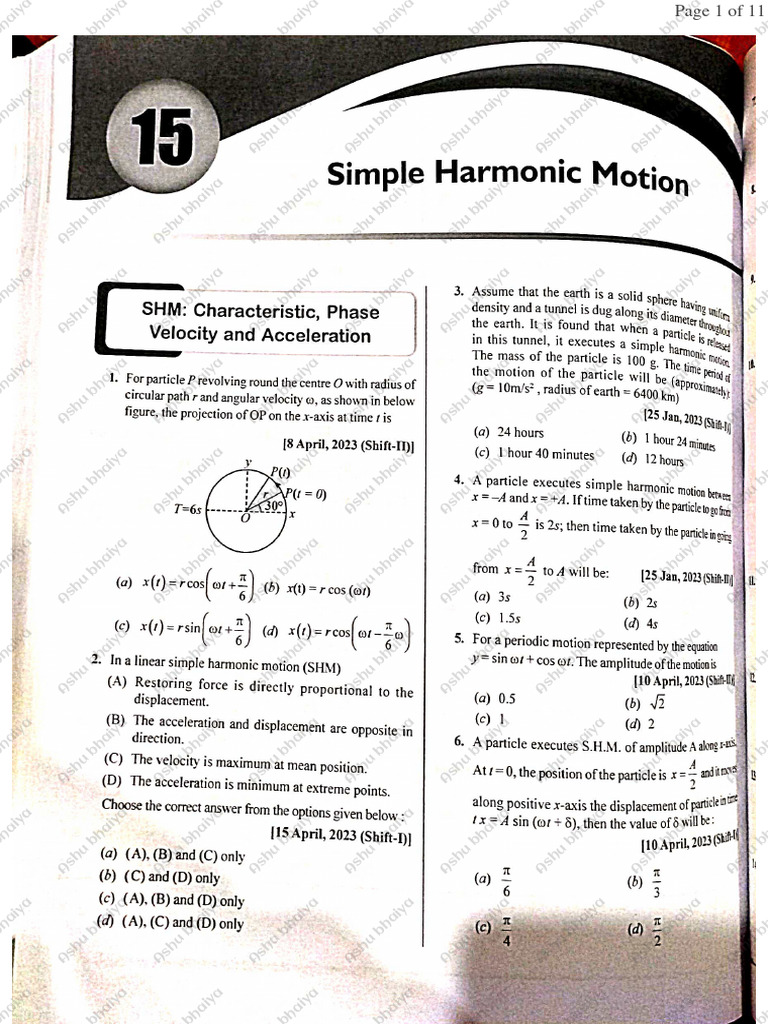 Simple Harmonic Motion Last 5 Year Pyq | PDF