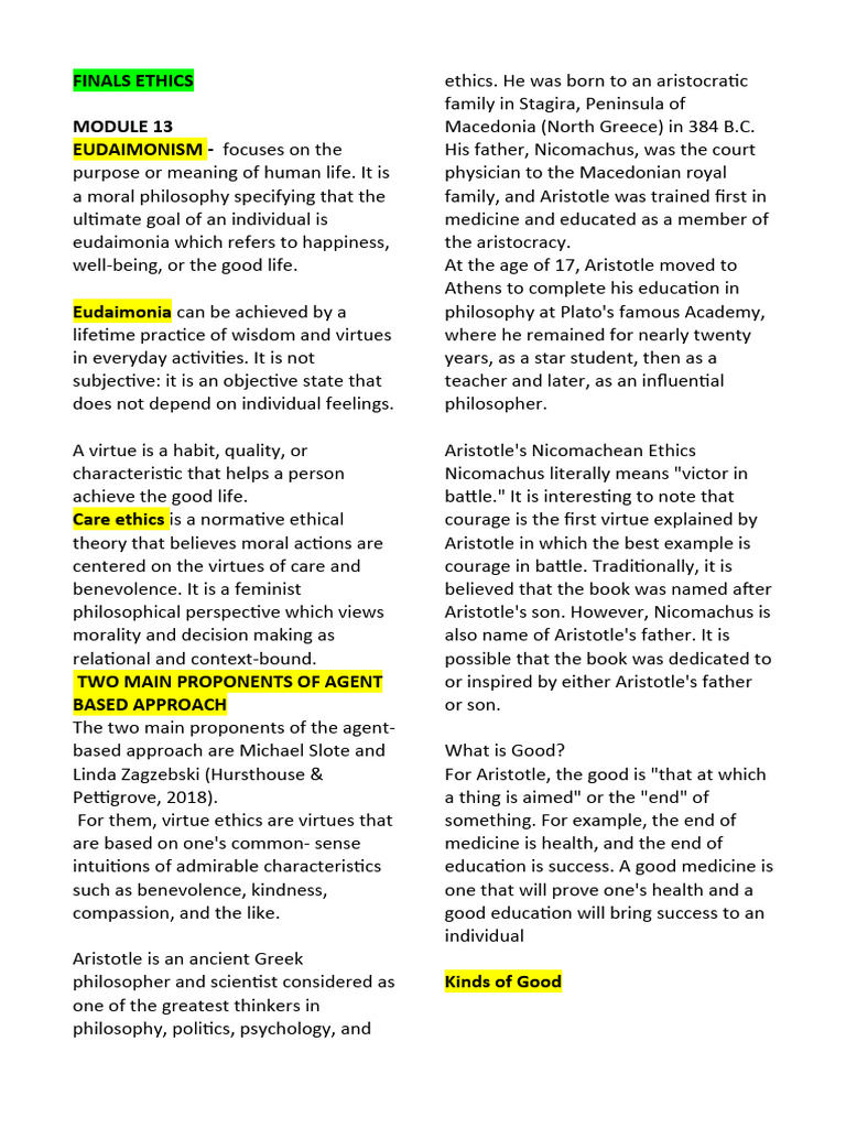 Finals Ethics | PDF | Aristotle | Reason