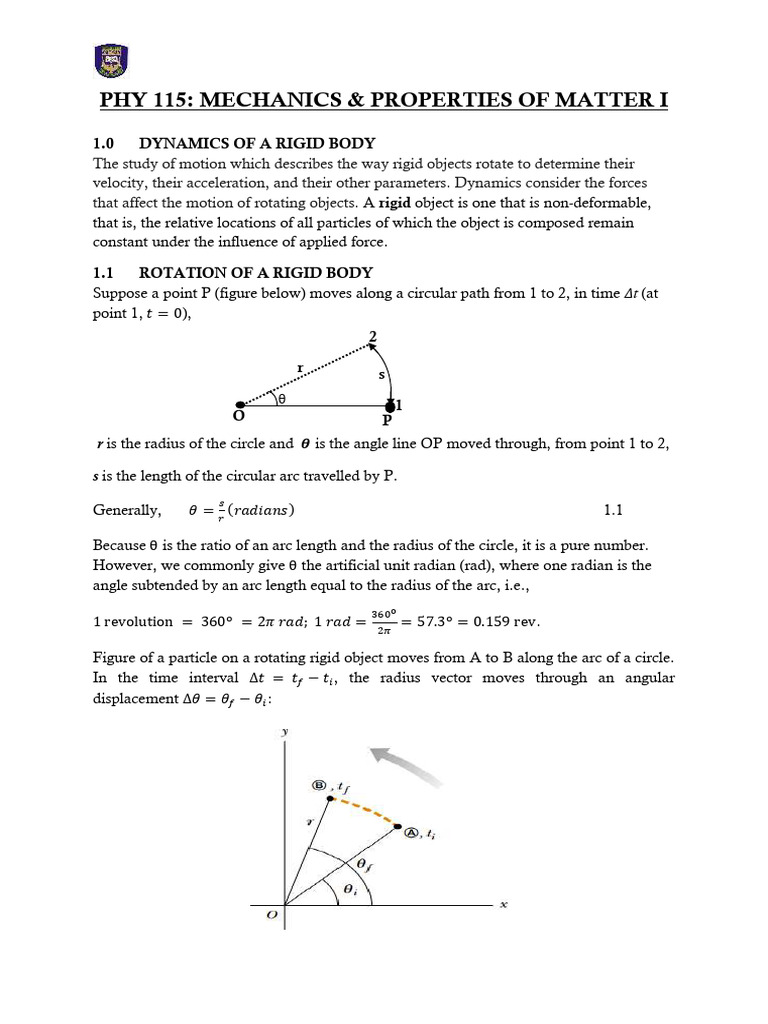 Phy 115 Dynamics of Rigid Body | PDF | Rotation Around A Fixed Axis | Torque