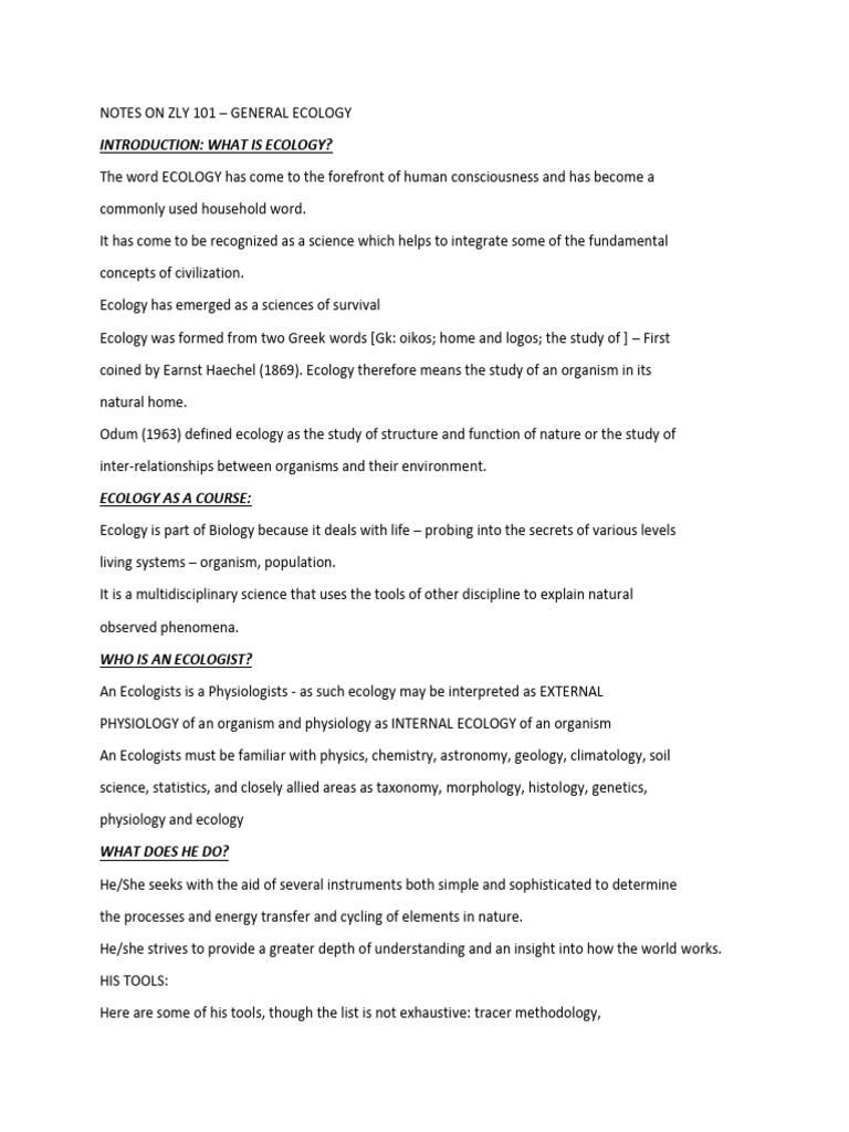 ZLY 101 Notes-1-1 | PDF | Food Web | Ecology