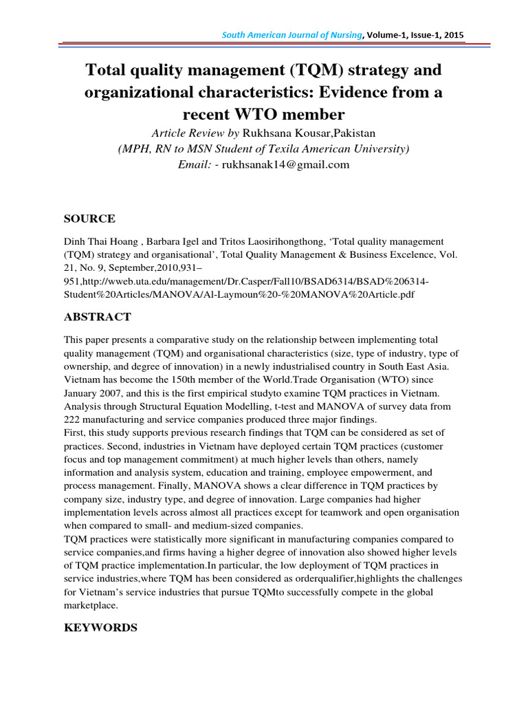 Total Quality Management TQM Strategy An | PDF | Quality Management ...