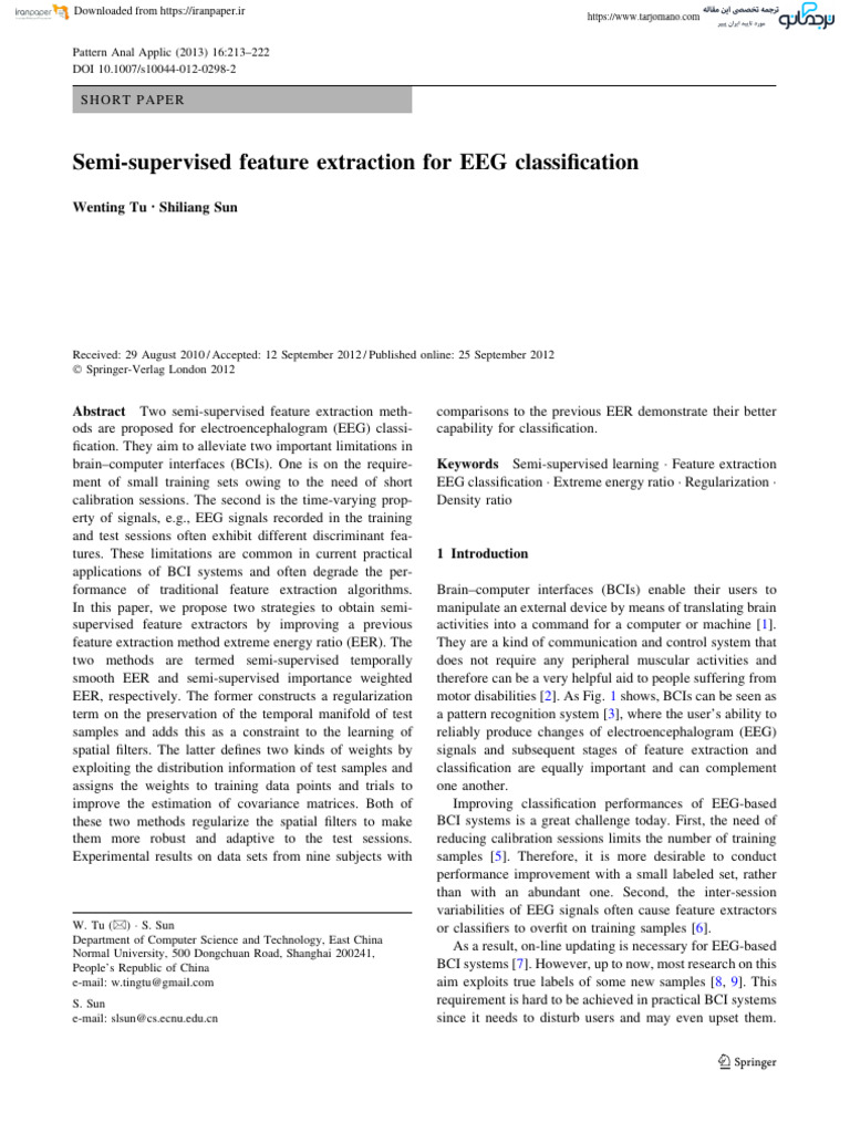 Semi-Supervised Feature Extraction For EEG Classification | PDF | Eigenvalues And Eigenvectors ...
