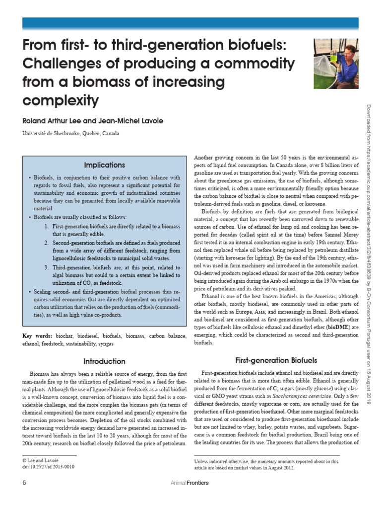 From First - To Third-Generation Biofuels - Lee and Lavoie 2013 | PDF | Biofuel | Biodiesel
