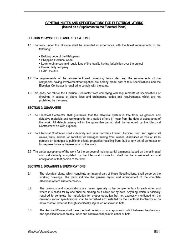 Electrical Specs | PDF | Electrical Wiring | Indemnity