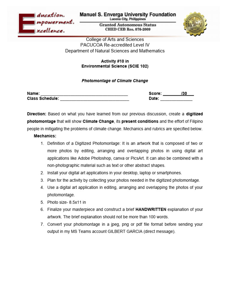 SCIE-102-ENVI-SCIE-ACTIVITY-10-1 | PDF | Computing | Imaging