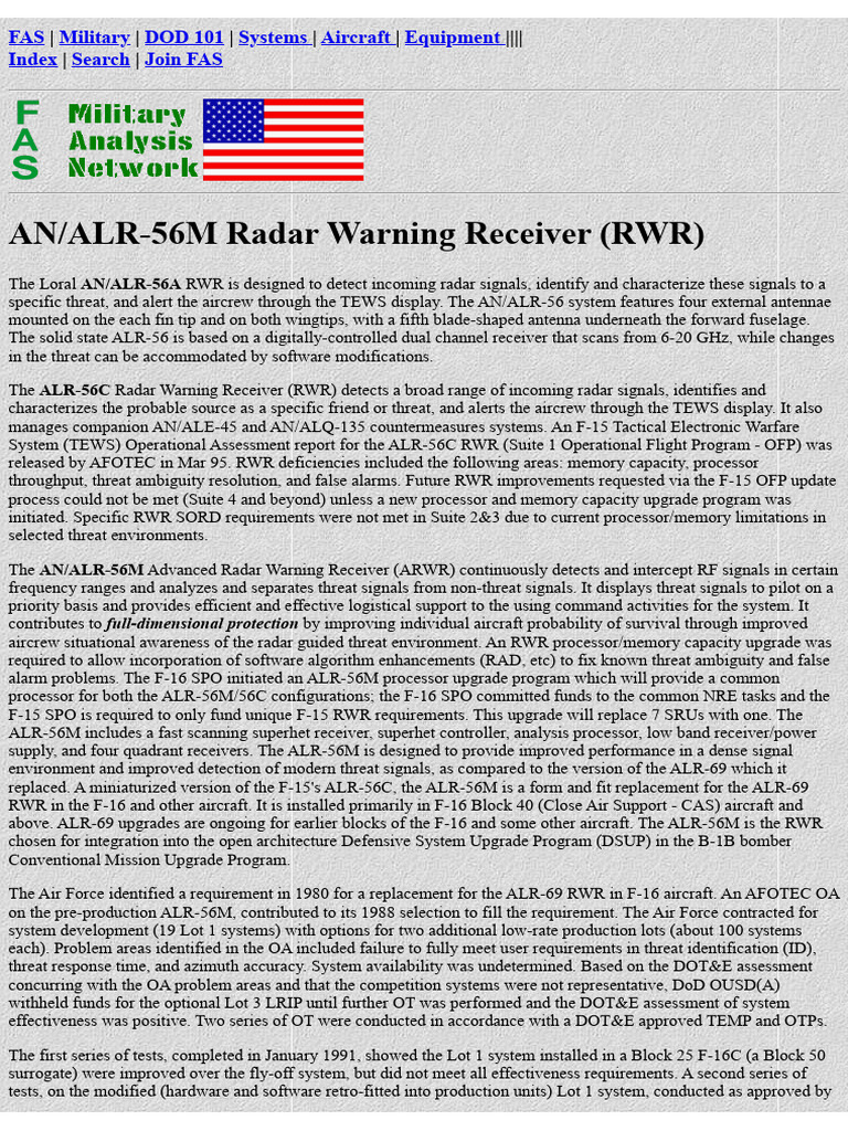 AN - ALR-56M Radar Warning Receiver (RWR) | PDF | Radar | Mc Donnell ...