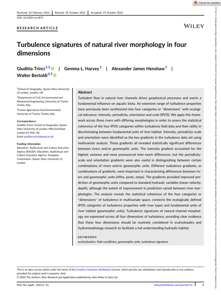 River Research Apps - 2022 - Trinci - Turbulence Signatures of Natural ...