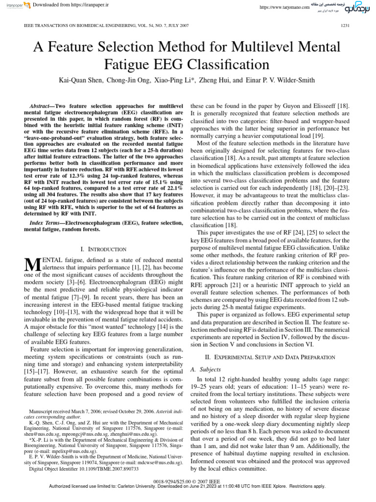 A Feature Selection Method For Multilevel Mental Fatigue EEG ... A Feature Selection Method For Multilevel Mental Fatigue EEG ...