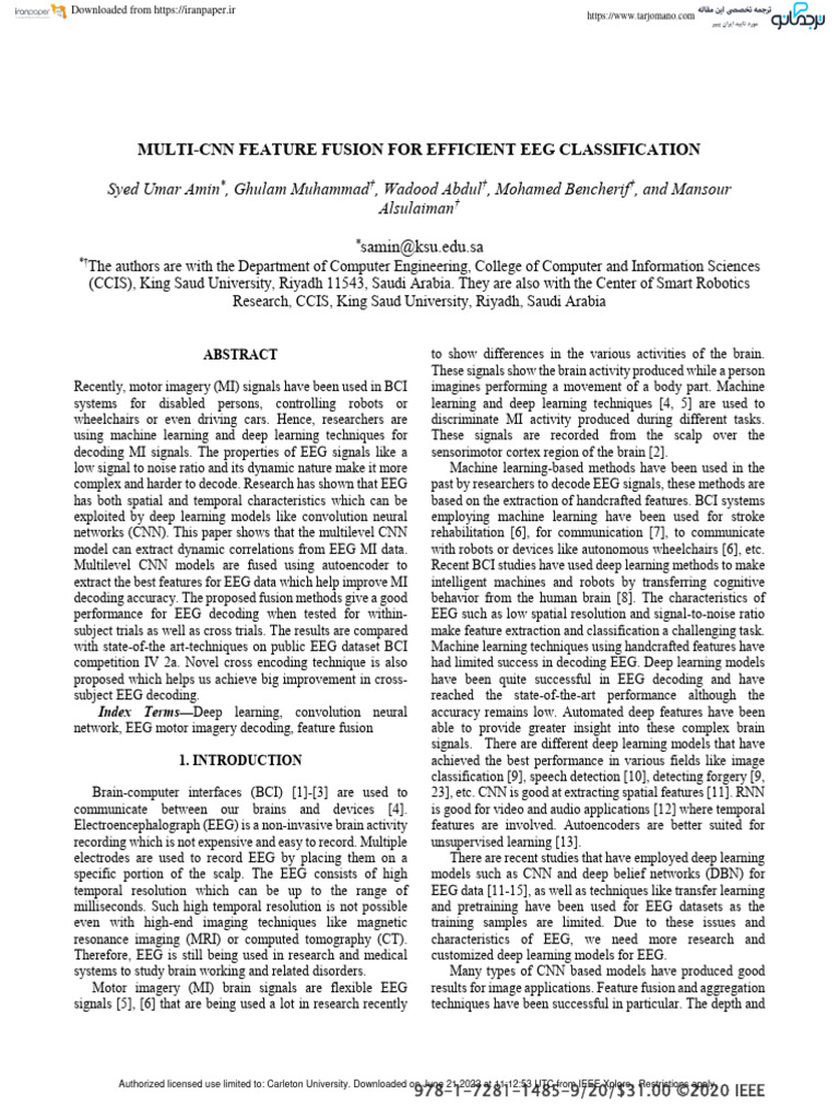 Multi-CNN Feature Fusion for Efficient EEG Classification | PDF | Deep Learning ...