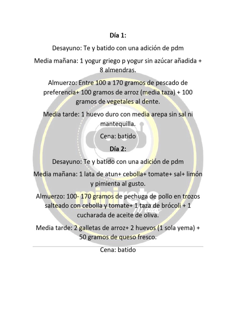 Menu Reto 10 Dias | PDF | Comportamientos alimenticios de los humanos ...