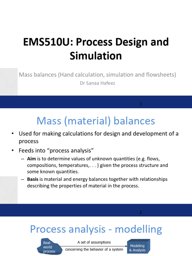 Mass Balances (Hand Calculation, Simulation and Flowsheets) | PDF | Equations | Mathematical ...