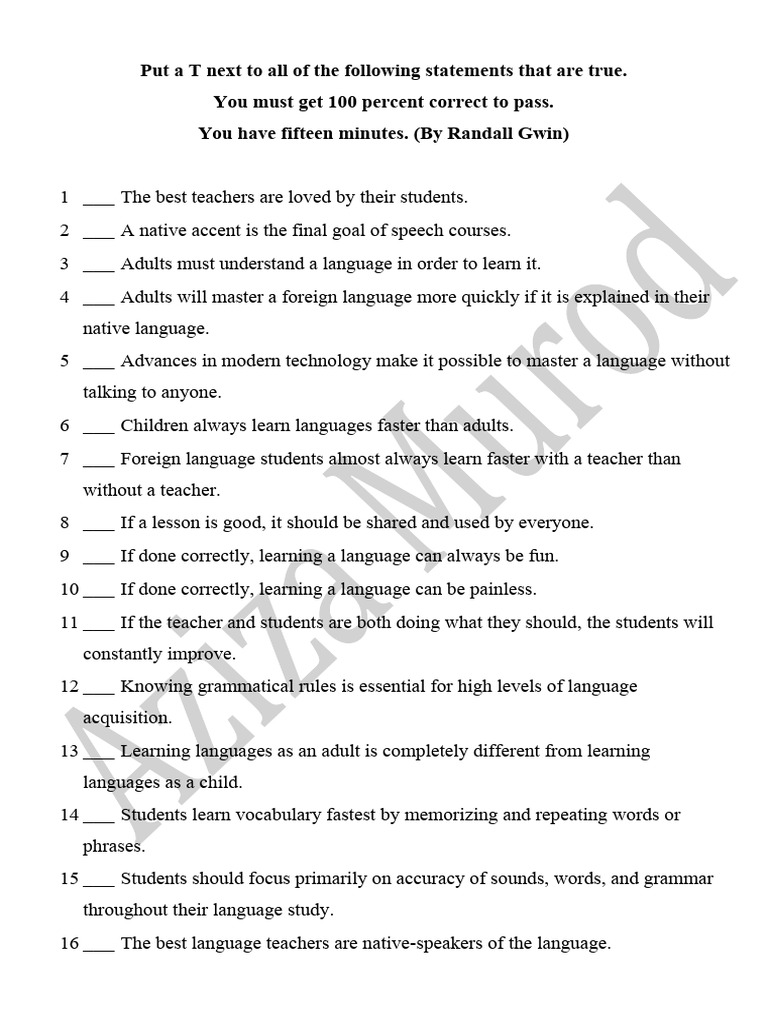 True False | PDF | Language Acquisition | Communication