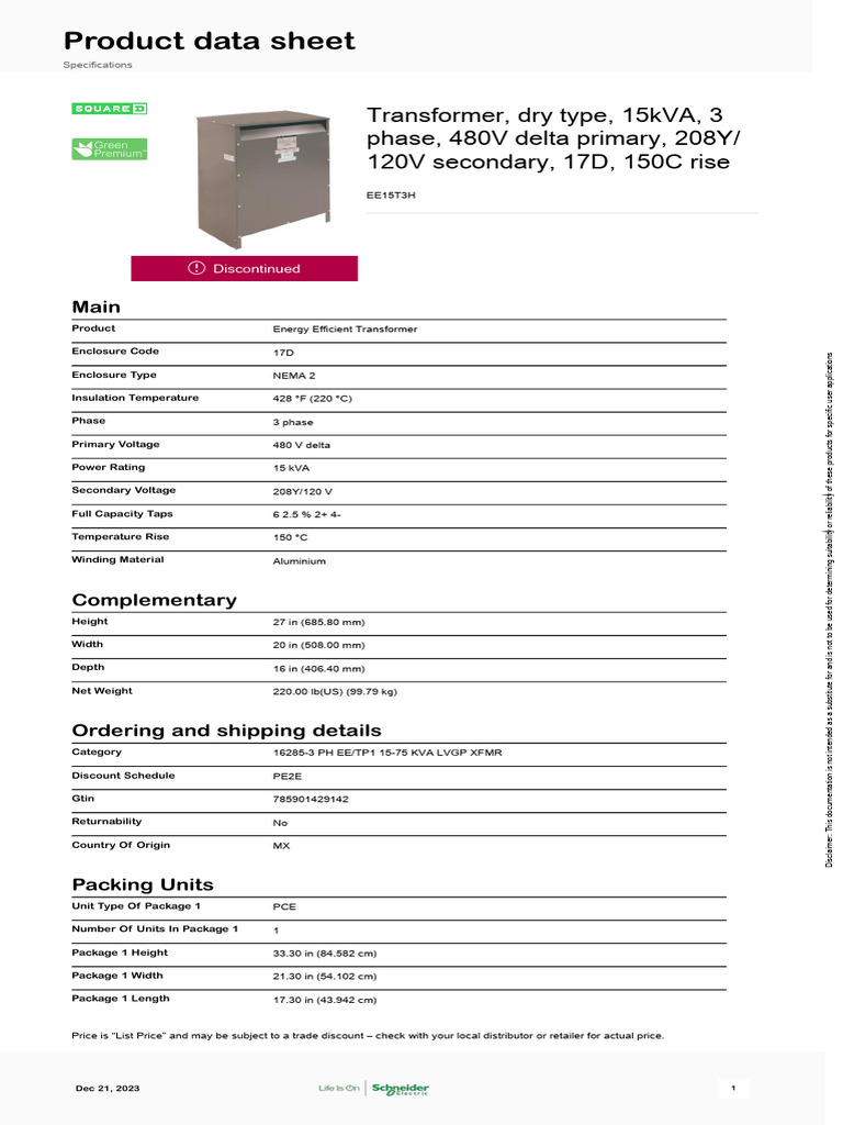 Schneider Electric - Low-Voltage-Distribution-Transformers-Single-Phase ...